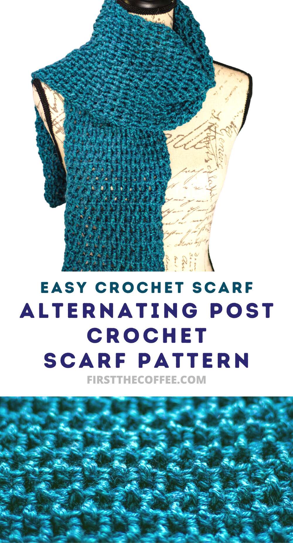 Alternating Post Scarf - Easy Crochet Scarf Pattern - First The Coffee ...